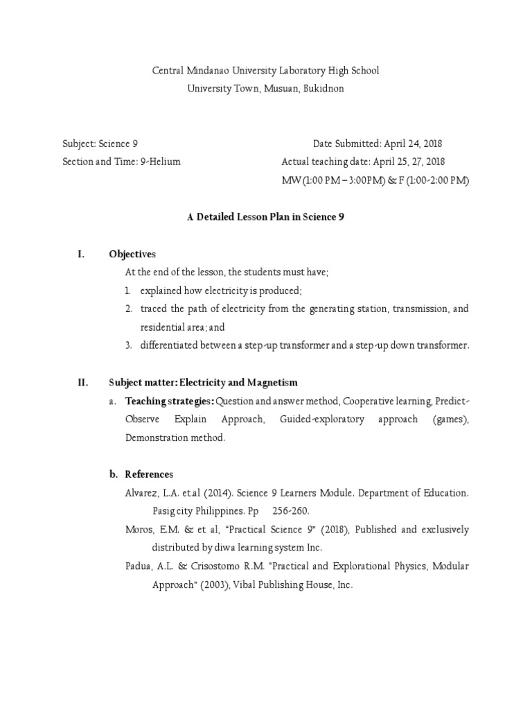 Lesson Plan: Understanding Electricity | PDF | Lesson Plan | Education ...