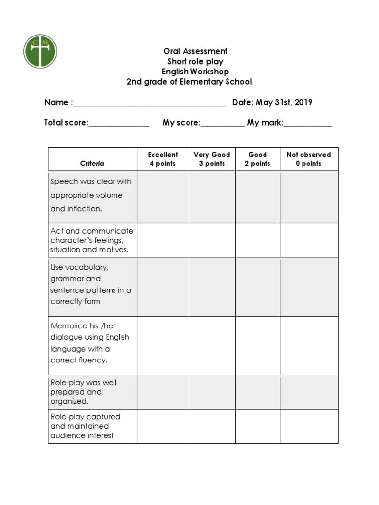Role Play Rubric ENGLISH ESL | PDF