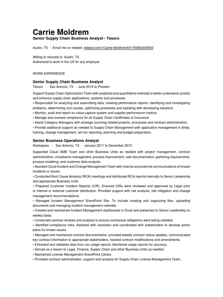 Carrie Moldrem | PDF | Data Analysis | Supply Chain