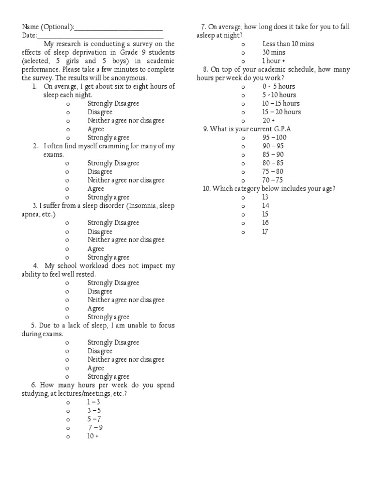 The Effects of Sleep Deprivation on Grade 9 Academic Performance ...