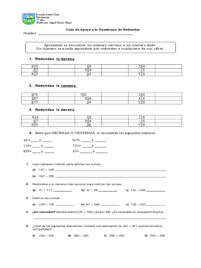 Guia de Redondeo 4° Basico Repaso de La Prueba | PDF