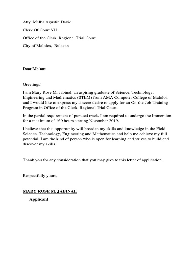 Cover Letter RTC | PDF