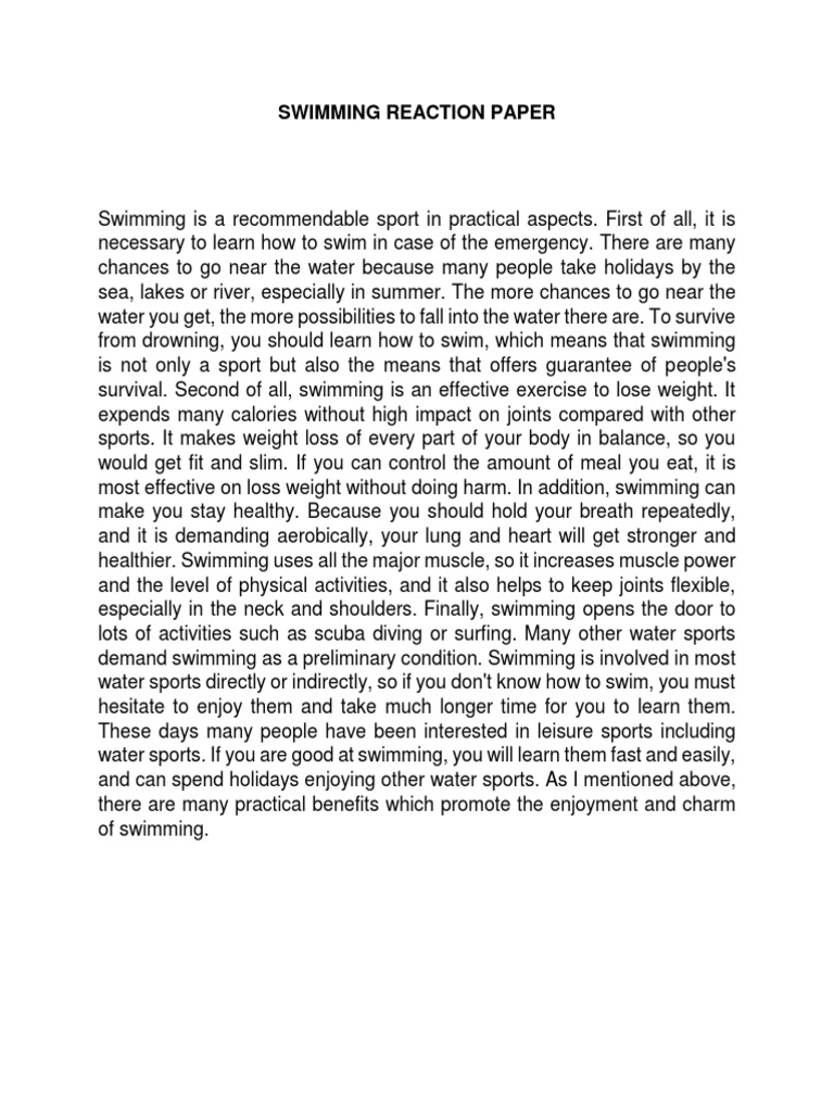 Swimming Reaction Paper | PDF