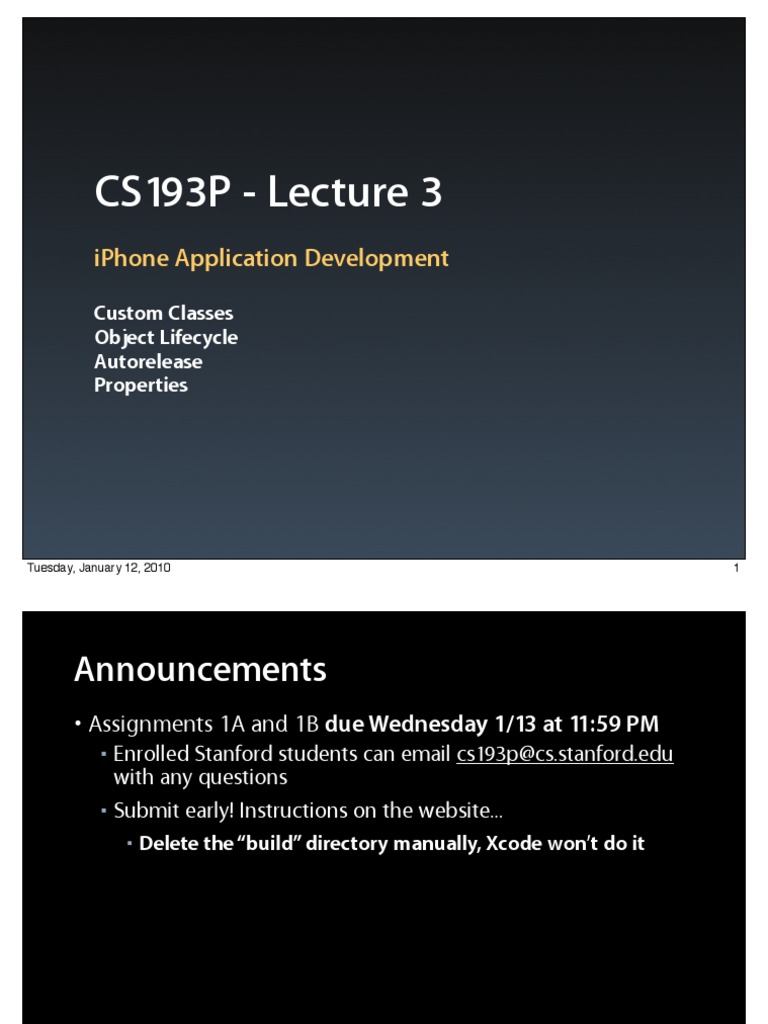 Cs193P - Lecture 3: Iphone Application Development | PDF | Objective C | Class (Computer ...