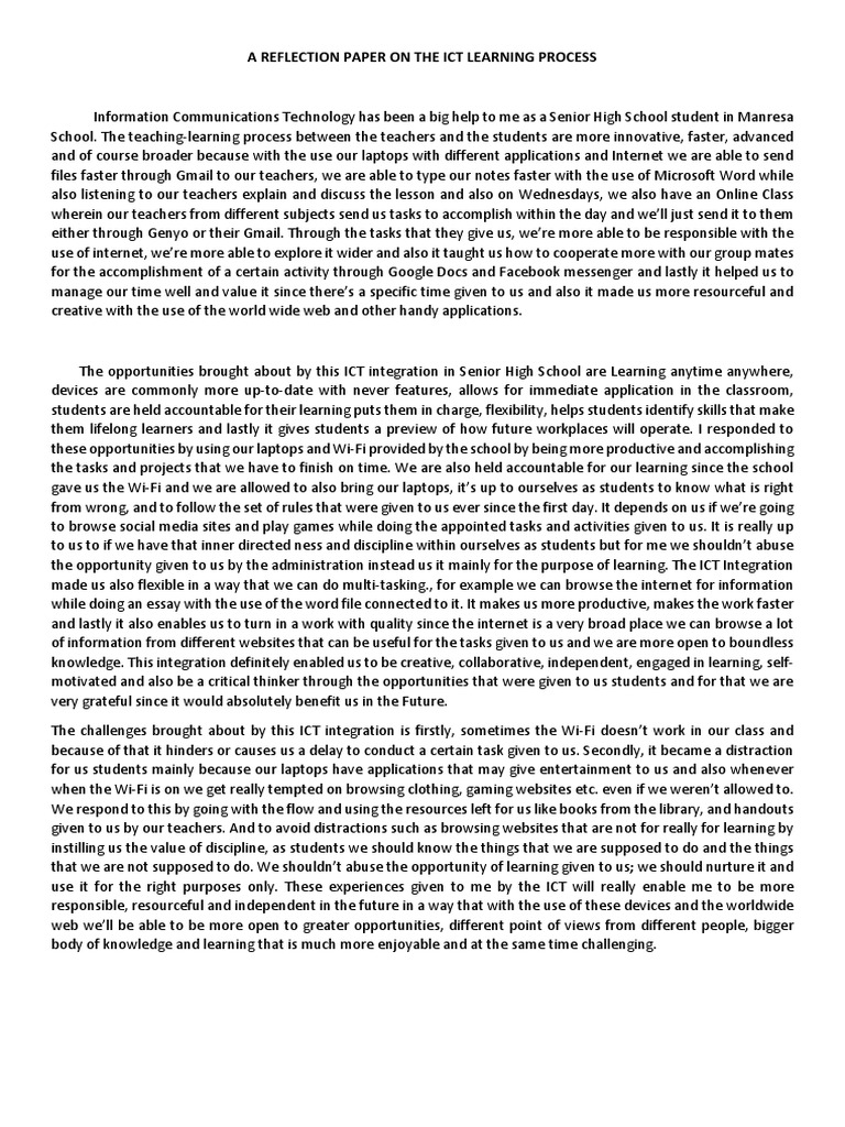 A Reflection Paper On The Ict Learning Process | PDF | Polynomial ...