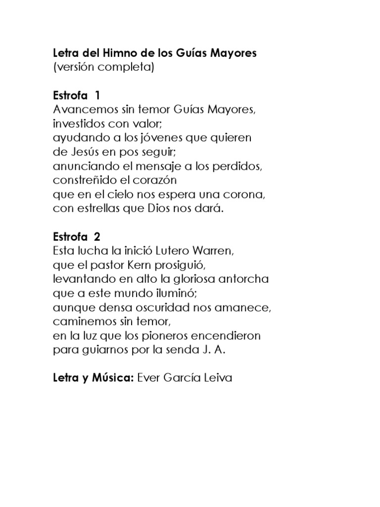 Letra Del Himno de Los Guías Mayores | PDF | Religión y espiritualidad