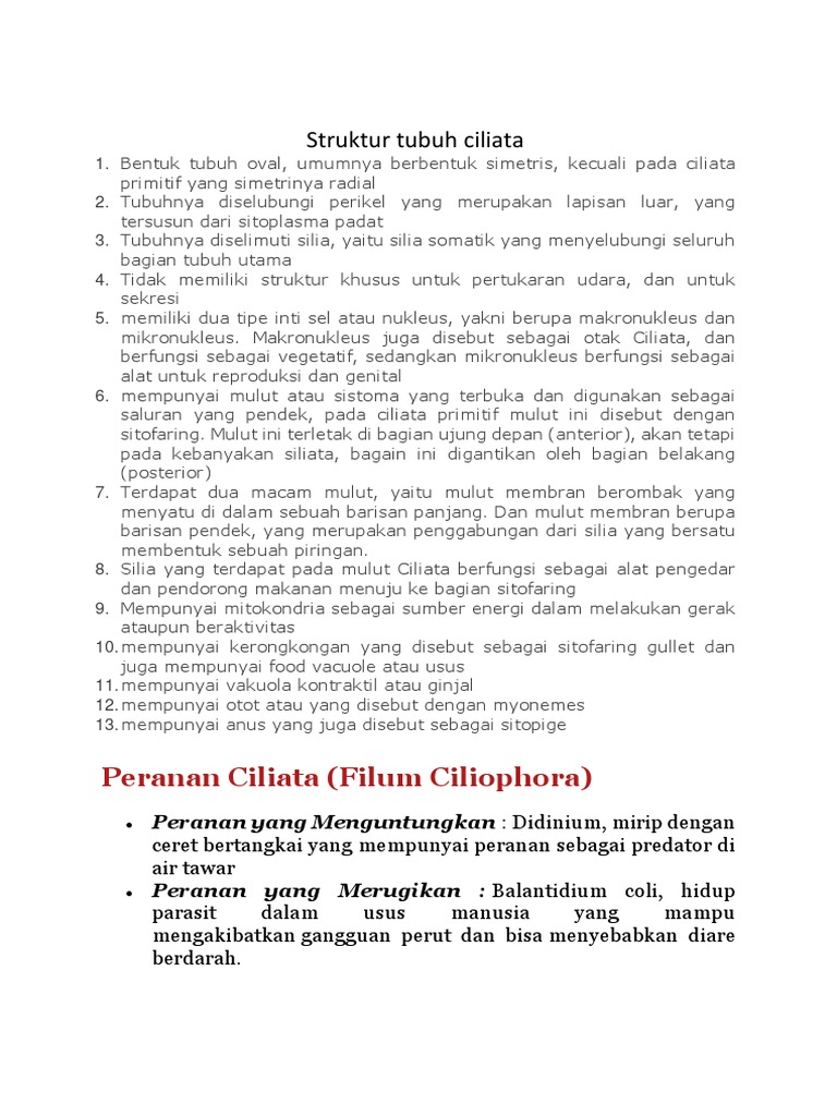 Struktur Tubuh Ciliata | PDF | Kajian Bahasa Asing
