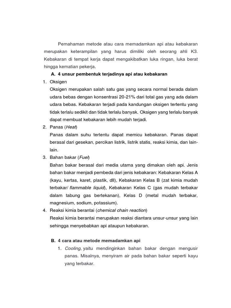 Cara Pemadaman API Dan Penggunaan APAR | PDF
