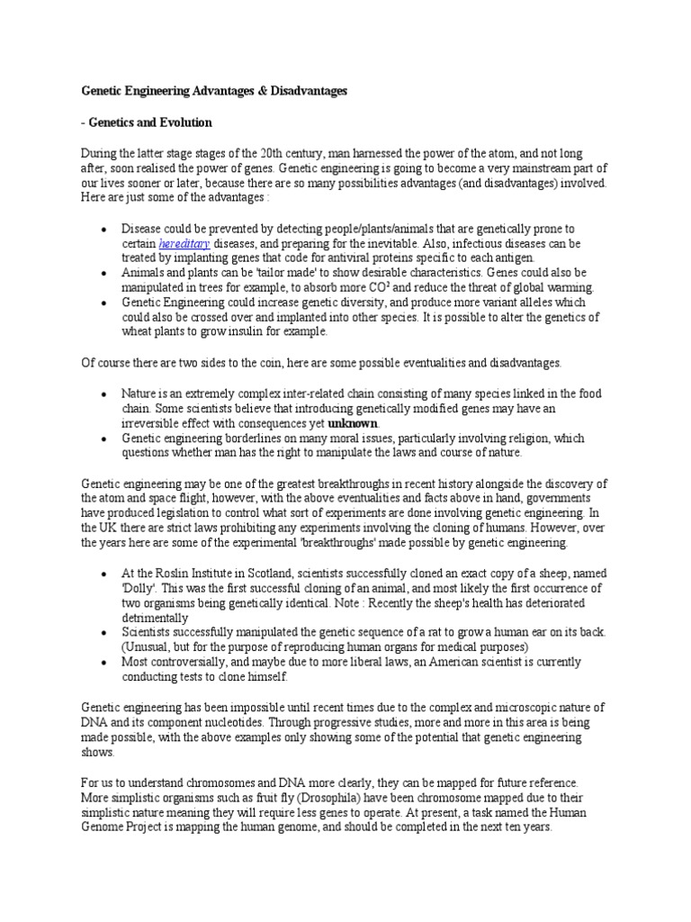 Genetic Engineering Advantages & Disadvantages - Genetics and Evolution ...