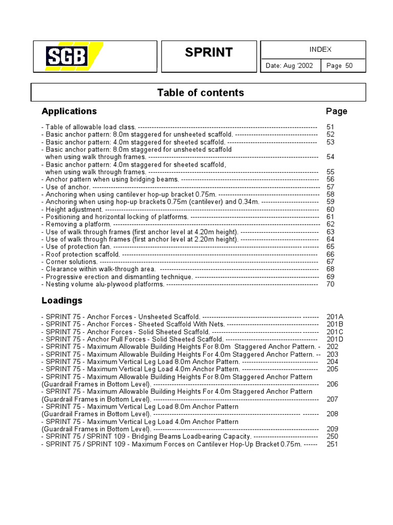 Data Sheets Sprint (2002-08) | PDF | Scaffolding | Manufactured Goods