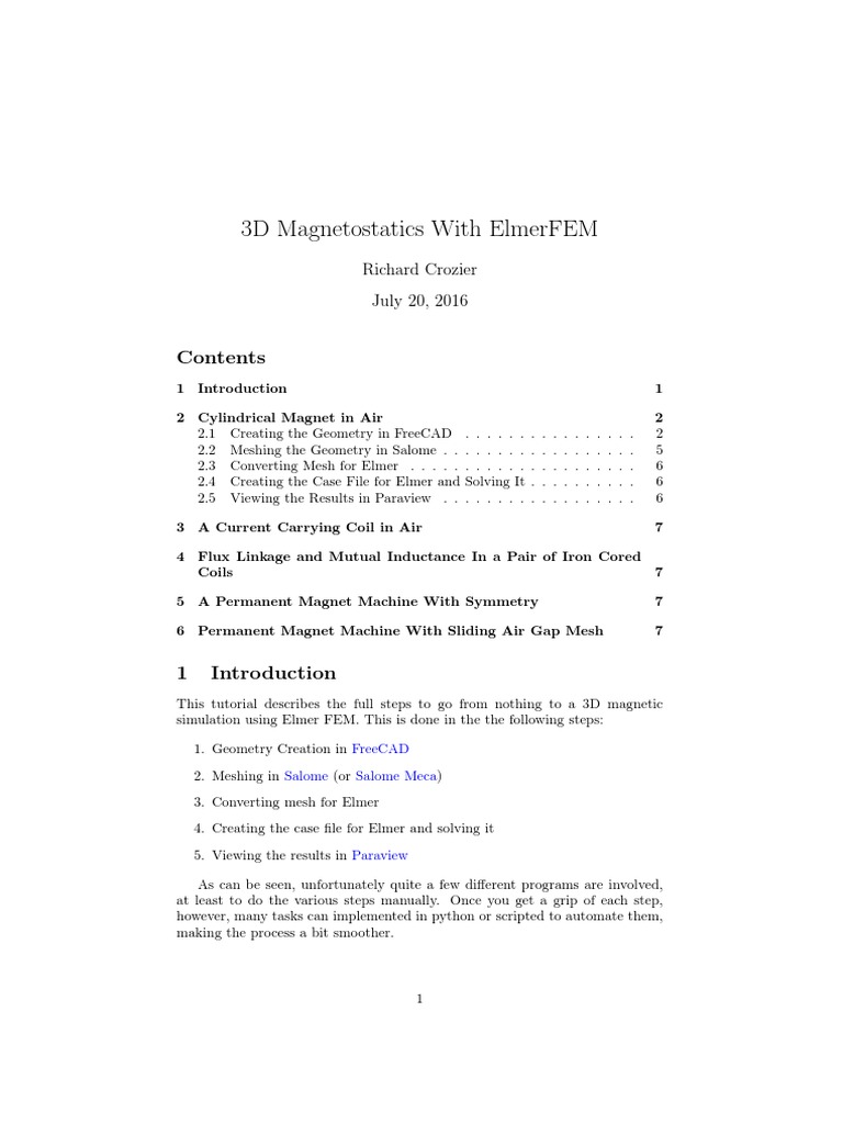 3D Magnetics With Elmer FEM | PDF | Inductor | Inductance