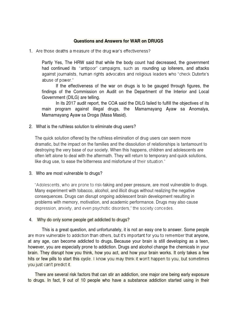 Questions on the War on Drugs | PDF | Substance Abuse | Adolescence