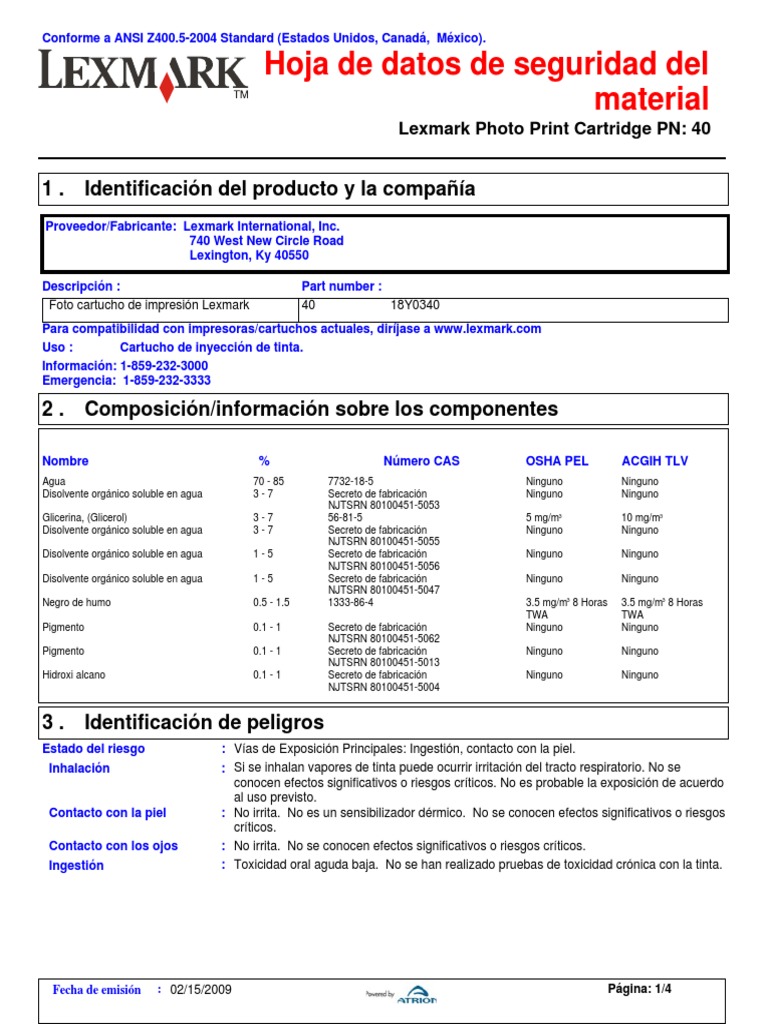 Ficha de Seguridad Toner | PDF | Carcinógeno | Carbón