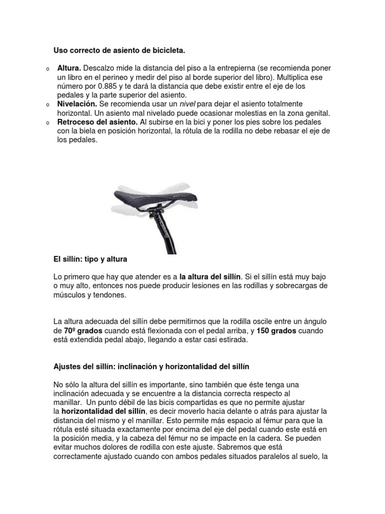 Uso Correcto de Asiento de Bicicleta | PDF | Rodilla | Naturaleza