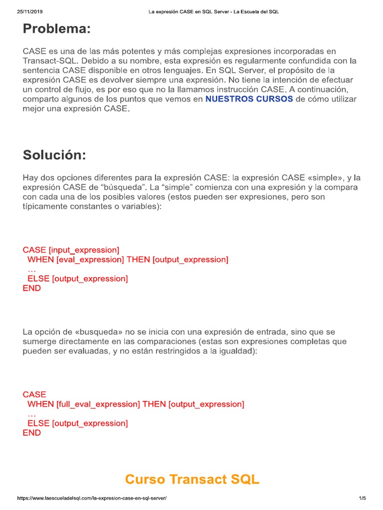 La Expresion CASE en SQL Server | PDF