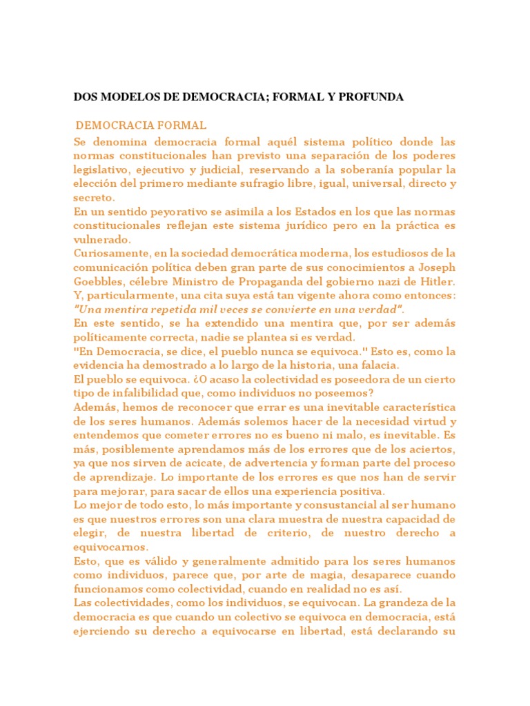 Dos Modelos de Democracia | PDF | Democracia | Ideologías políticas