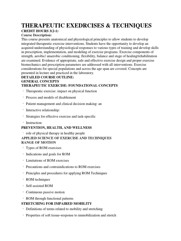 Therapeutic Exedrcises & Techniques | PDF | Strength Training ...