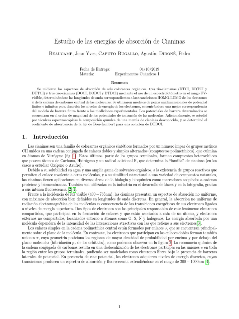 Estudio de Las Energias de Absorción de Cianinas | PDF | Enlace químico ...