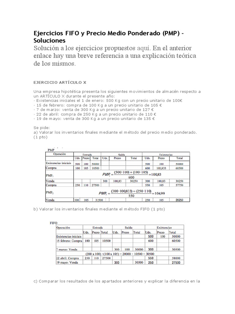 Ejercicios FIFO y Precio Medio Ponderado | PDF | Euro | Business