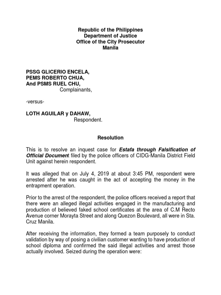 Legal Resolution: Estafa Case | PDF | Fraud | Crime & Violence