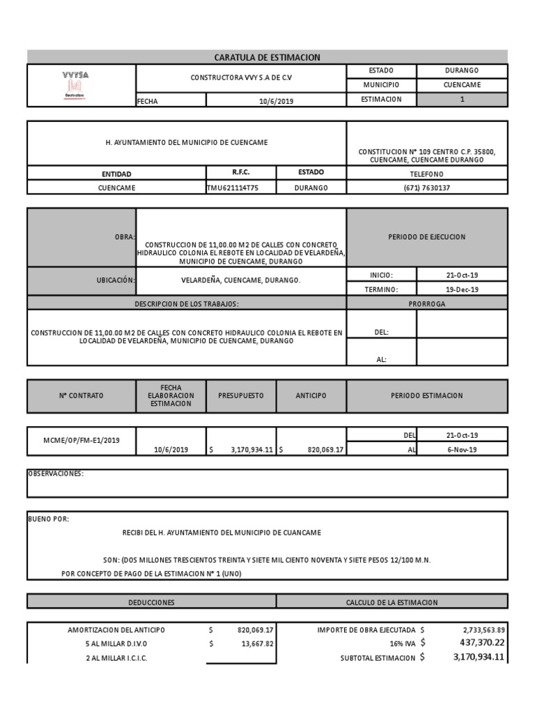 Estimacion 1.1 | PDF | Ingeniería estructural | Hormigón