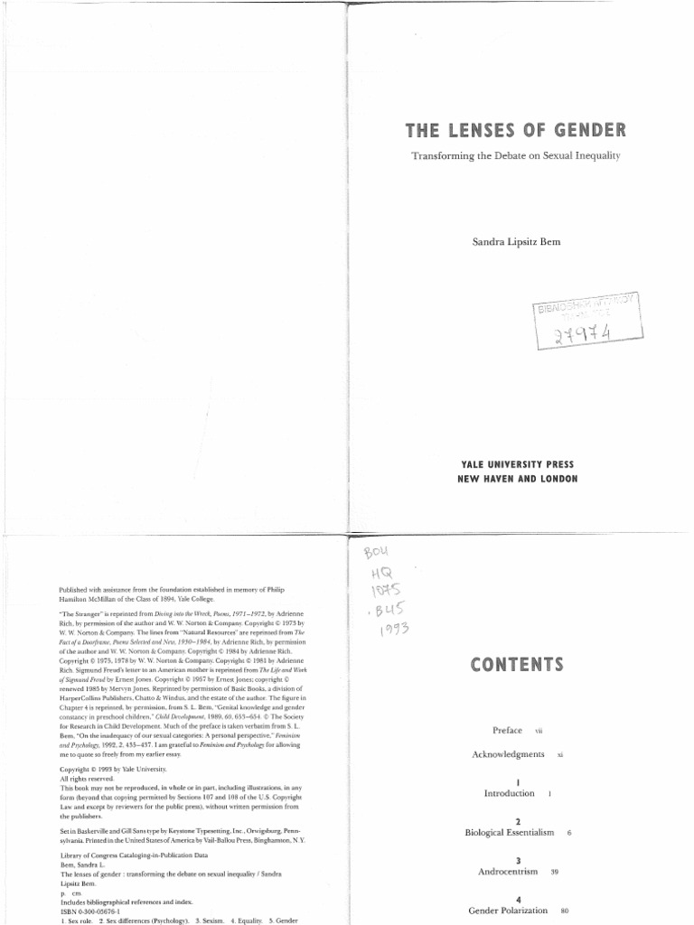 Sandra Lipsitz Bem - The Lenses of Gender - Transforming The Debate On ...