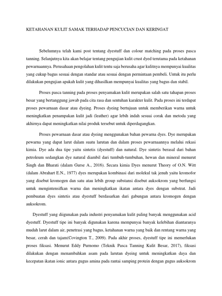 Dasar Teori Ketahanan Kulit Samak Terhadap Pencucian Dan Keringat | PDF ...