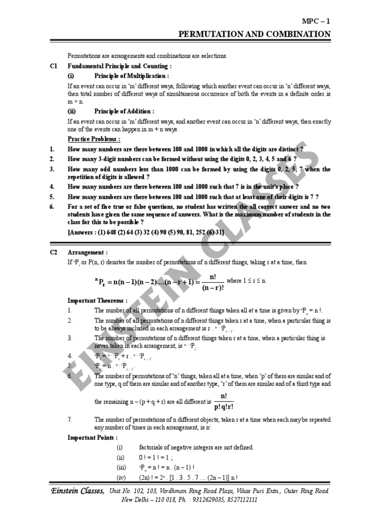 Permutation & Combination in Brief Study | PDF | Permutation | Abstract ...