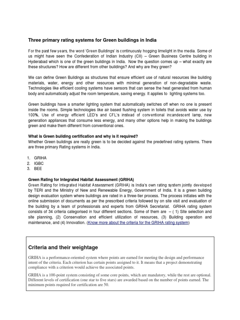 Three Primary Rating Systems For Green Buildings in India-1 | PDF ...
