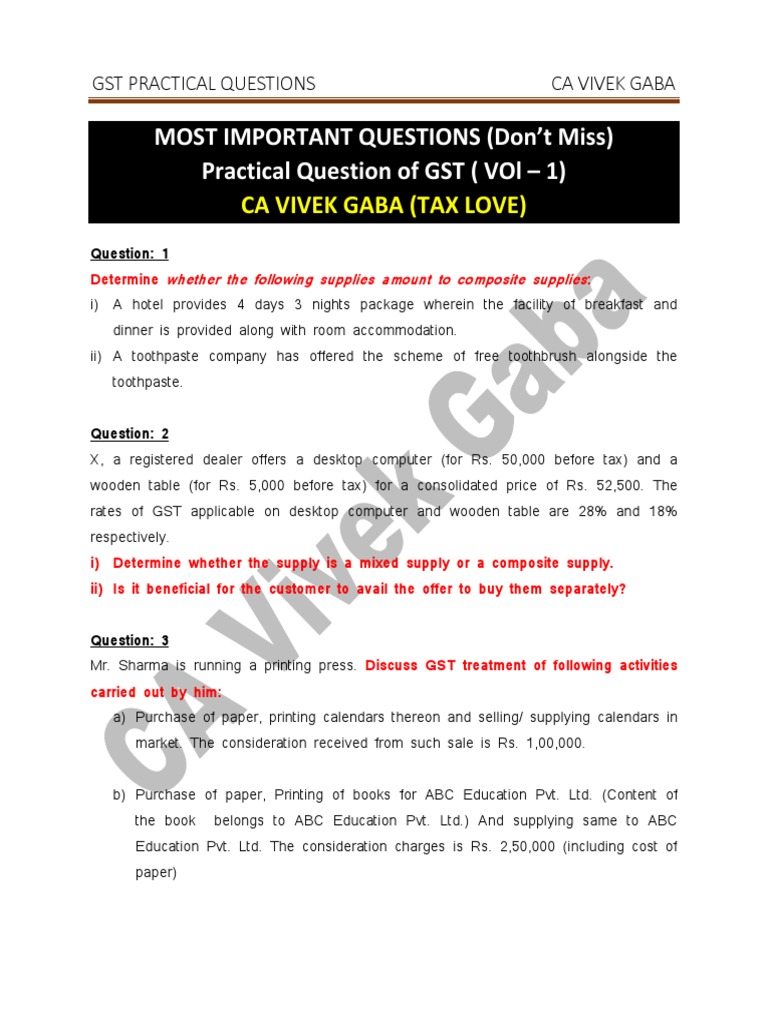 GST Practical Questions Vol - 1 (New) by CA Vivek Gaba | PDF | Value ...
