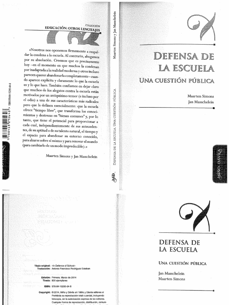 Defensa de La Escuela - Una Cuestión Pública, Maarten Simons, Jan ...