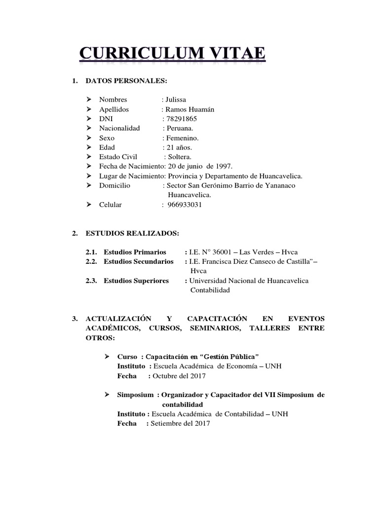 Curriculum Vitae Julissa Ramos Huamán | PDF | Educación avanzada