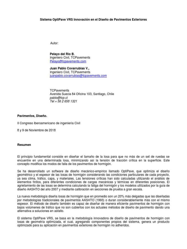 Diseño de Pavimento Con Optipave | PDF | Hormigón | Fatiga (material)