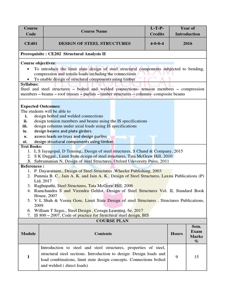 CE401 Design of Steel Structures | Download Free PDF | Beam (Structure ...