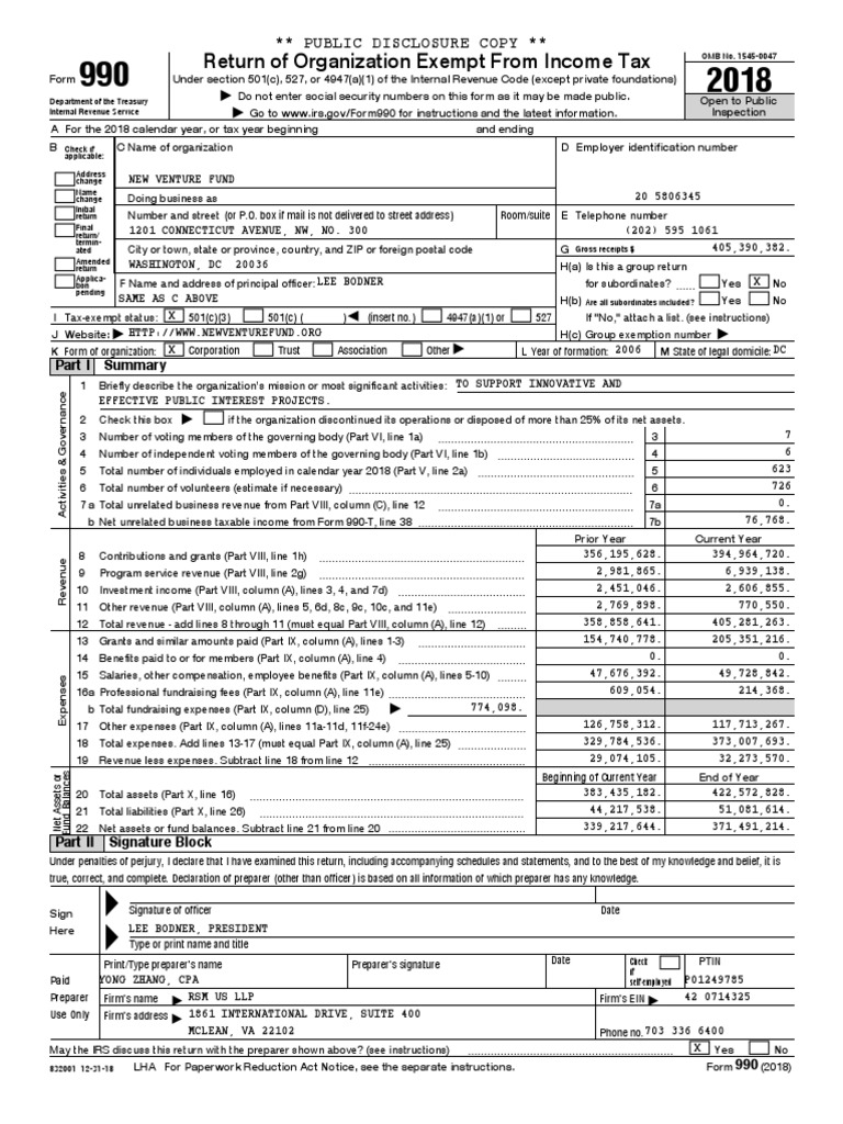 New Venture Fund 2018 Tax Forms | PDF | Irs Tax Forms | Taxation