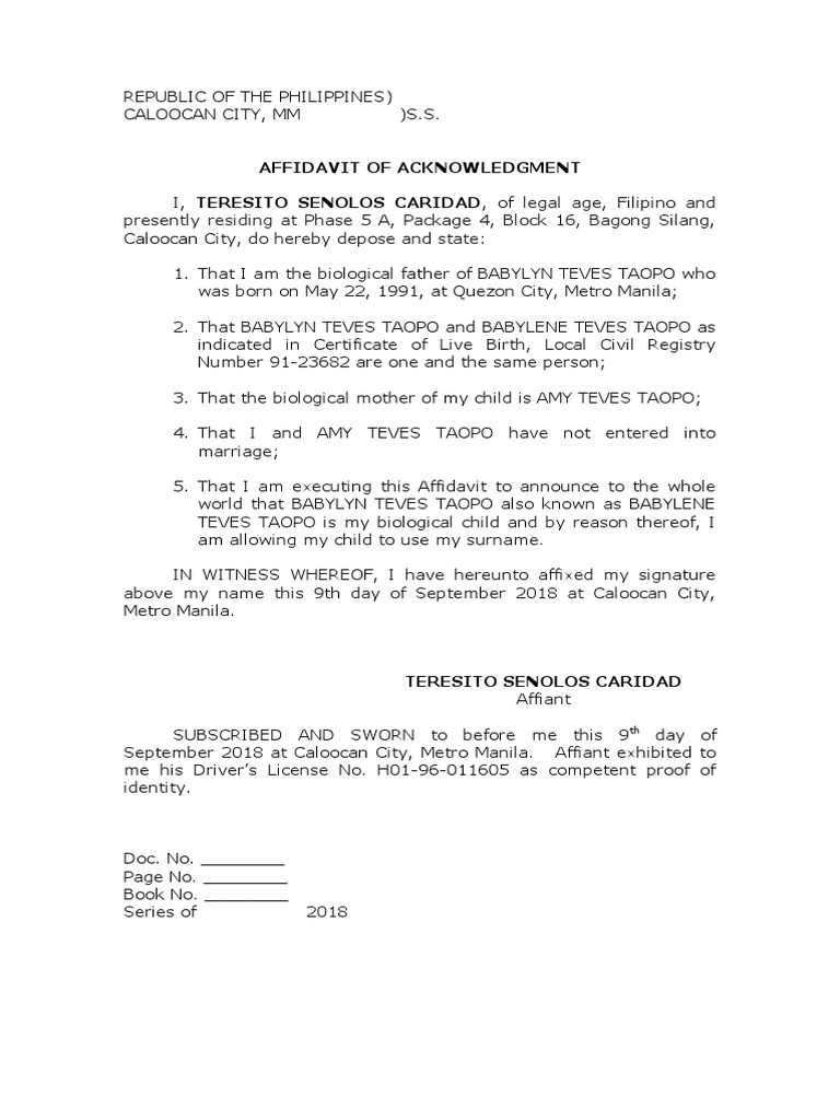Affidavit of Acknowledgment | PDF