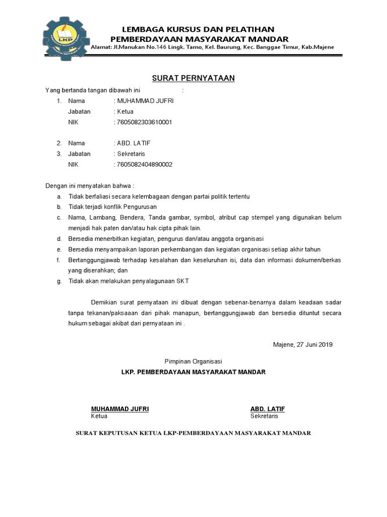 Surat Penyataan | PDF