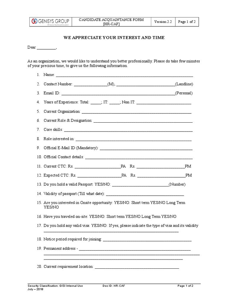 Sample Candidate Candidate Acquaintance Form | PDF | National Security | International Law