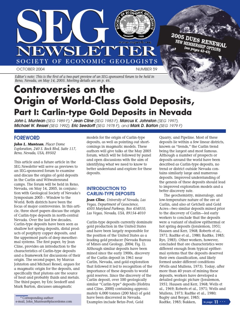 Controversies On The Origin of World-Class Gold Deposits Part I Carlin ...