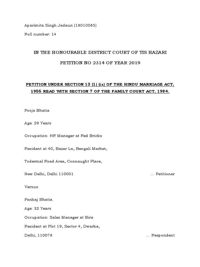 Sample Draft of Divorce Petition HMA | PDF | Marriage | Family