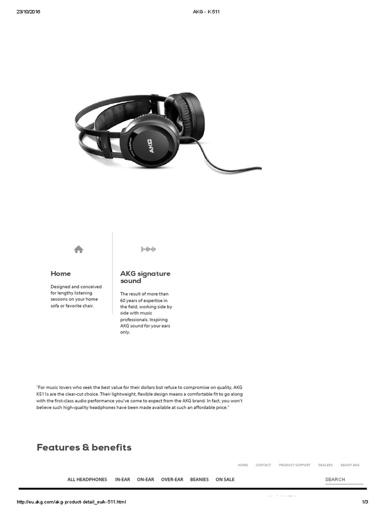 AKG-K511 Headphone | PDF | Headphones | Sound Production Technology