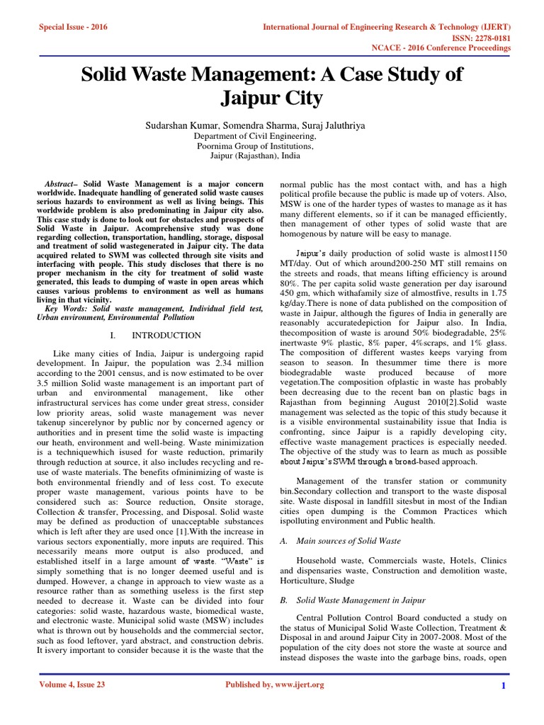 Solid Waste Management A Case Study of Jaipur City IJERTCONV4IS23003 ...