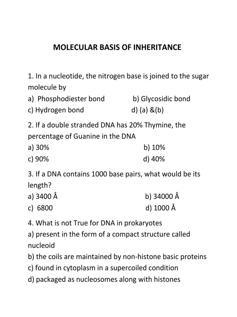 Molecular Inheritance Quiz | PDF | Gene | Dna