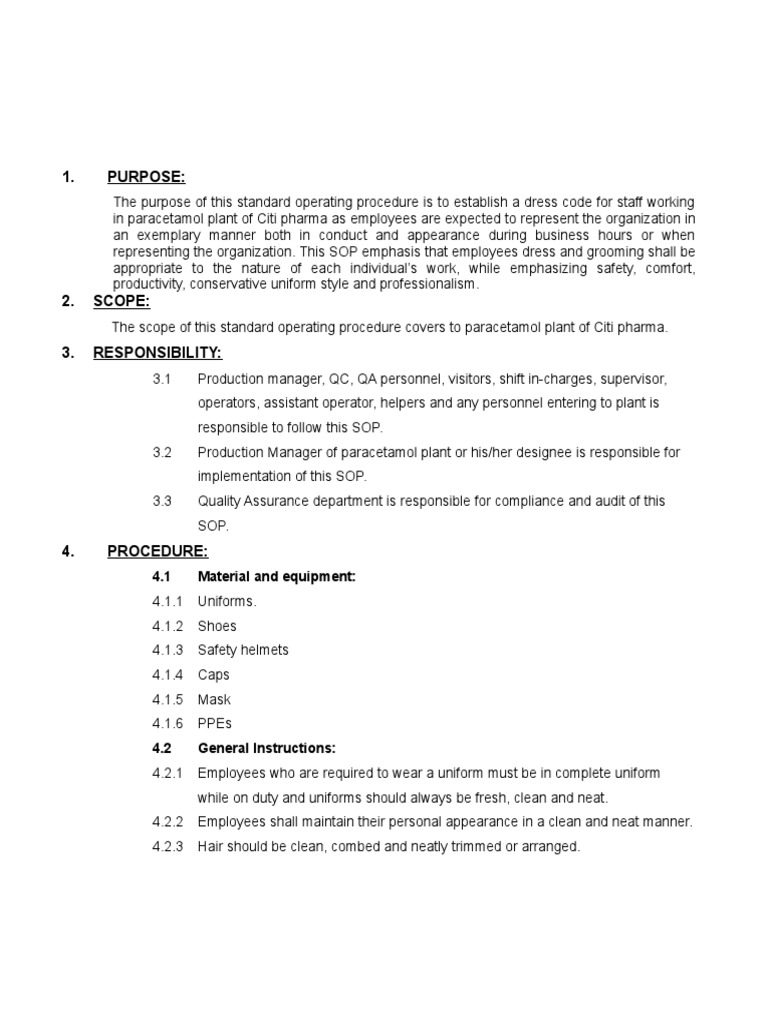 SOP For Dress Coding | PDF | Trousers | Clothing