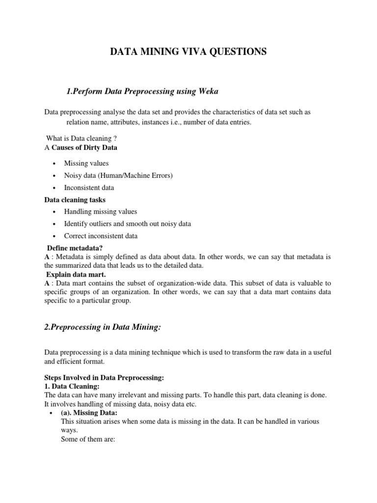 IV-cse DM Viva Questions | PDF | Data Warehouse | Cluster Analysis