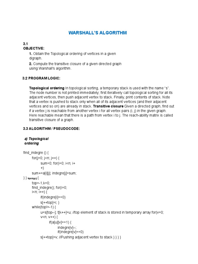 Warshall's Algorithm | PDF