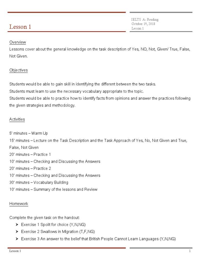 Lesson 1 Ielts A - Reading | PDF