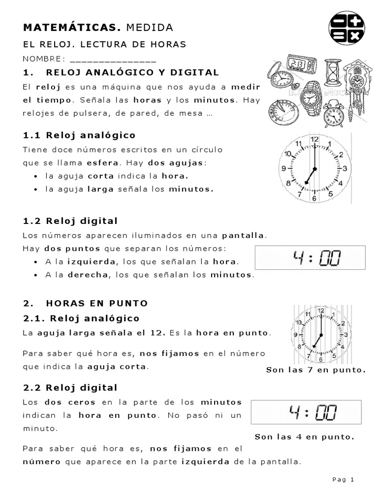 Cuaderno Examen Reloj | PDF | Reloj | Hora
