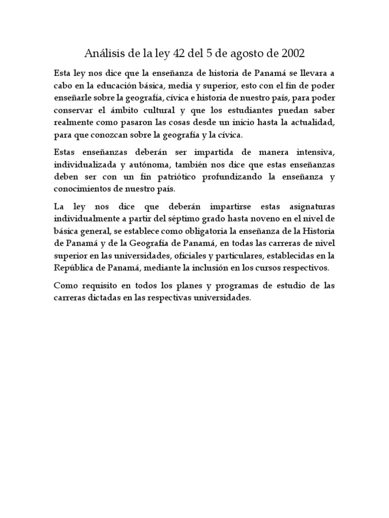 Análisis de La Ley 42 Del 5 de Agosto de 2002 | PDF