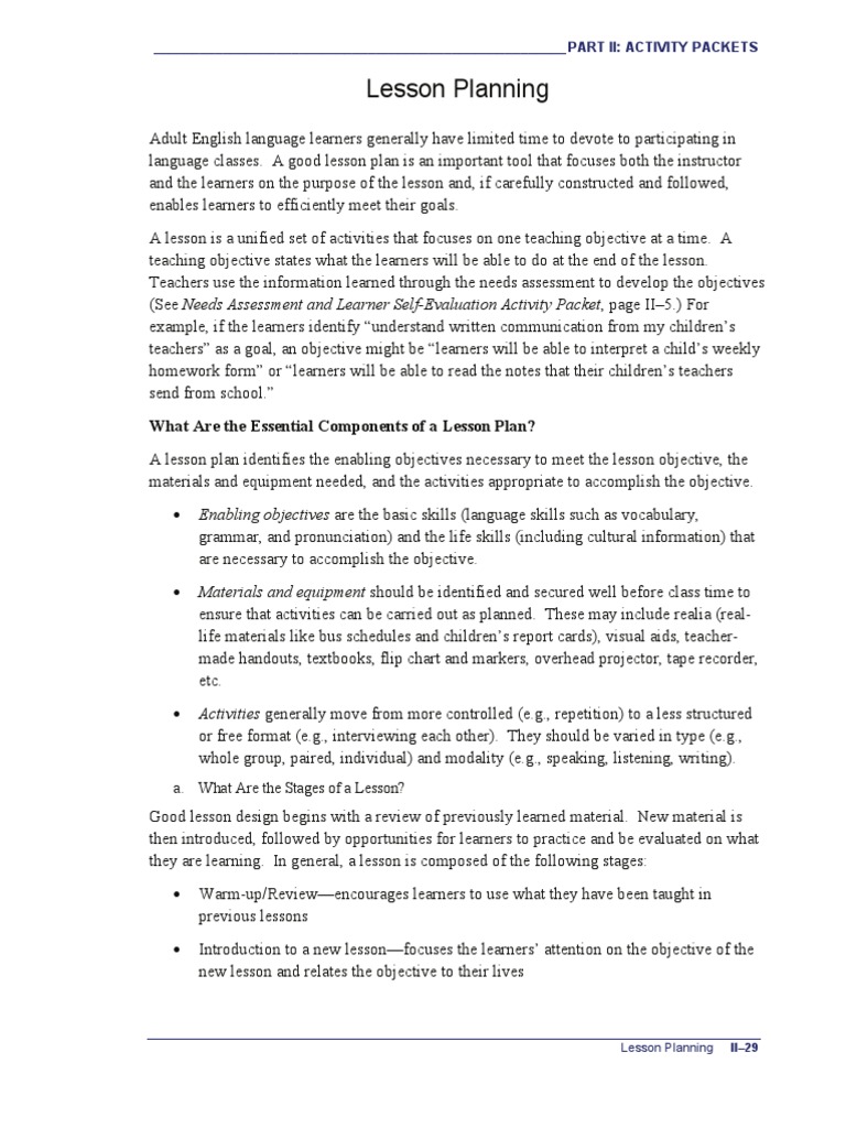 Effective Lesson Planning for ESL Classes | PDF | Lesson Plan | Homework